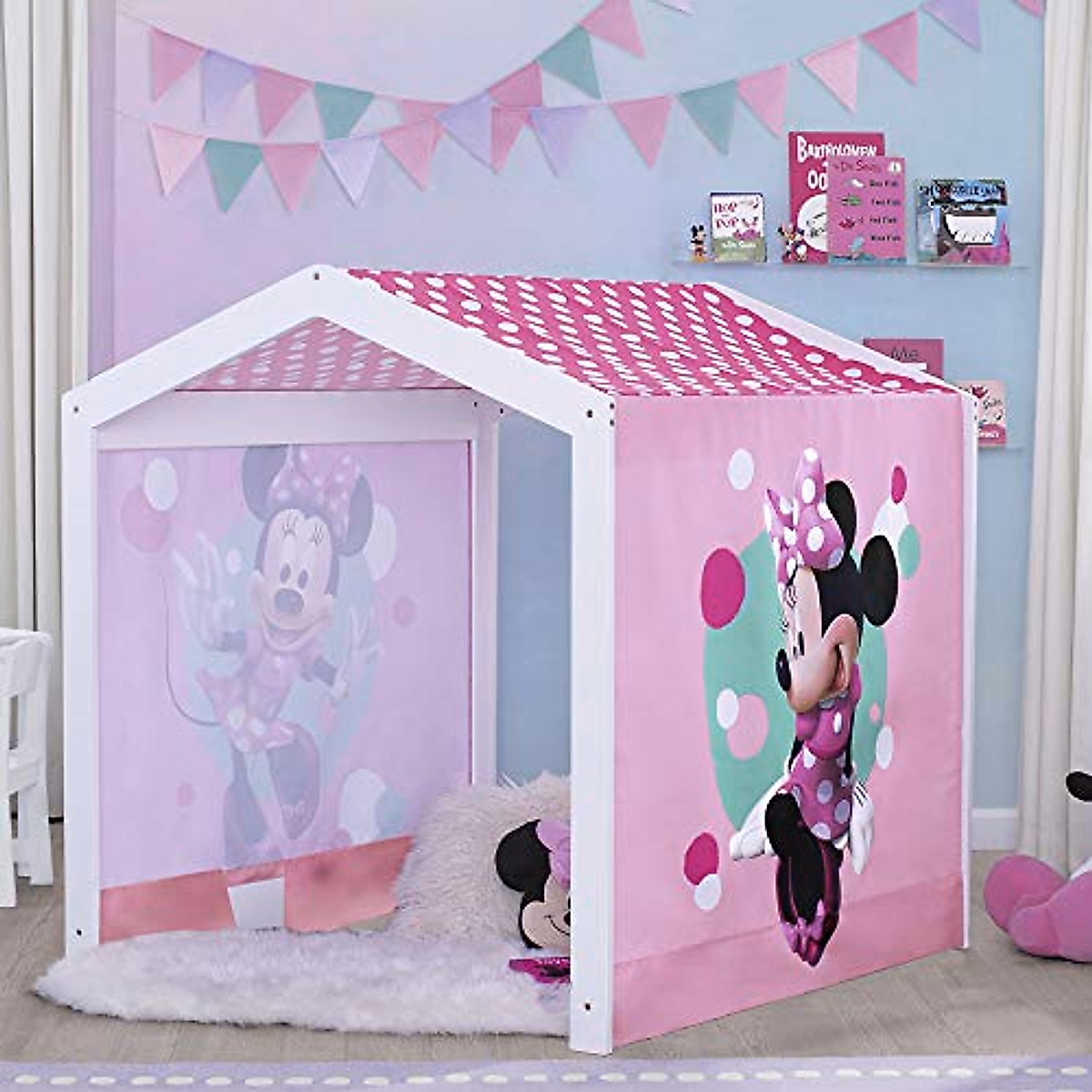 Disney Minnie Mouse Indoor Playhouse with Fabric Tent for Boys and Girls by Delta Children, Great Sleep or Play Area for Kids - Fits Toddler Bed - Greenguard Gold Certified