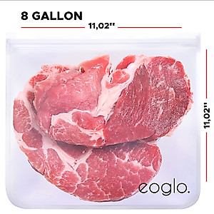 eoglo Reusable Food Storage Bags, BPA FREE, Dishwasher Safe 8 Pack XLarge Gallon Size Freezer Bags