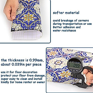 Poipi Peel and Stick Tile Waterproof for Bathroom, Vinyl Flooring Easy to Clean for Kitchen, Self Adhesive Floor Tile for Room Decor Bedroom (Blue, 10 Pieces)