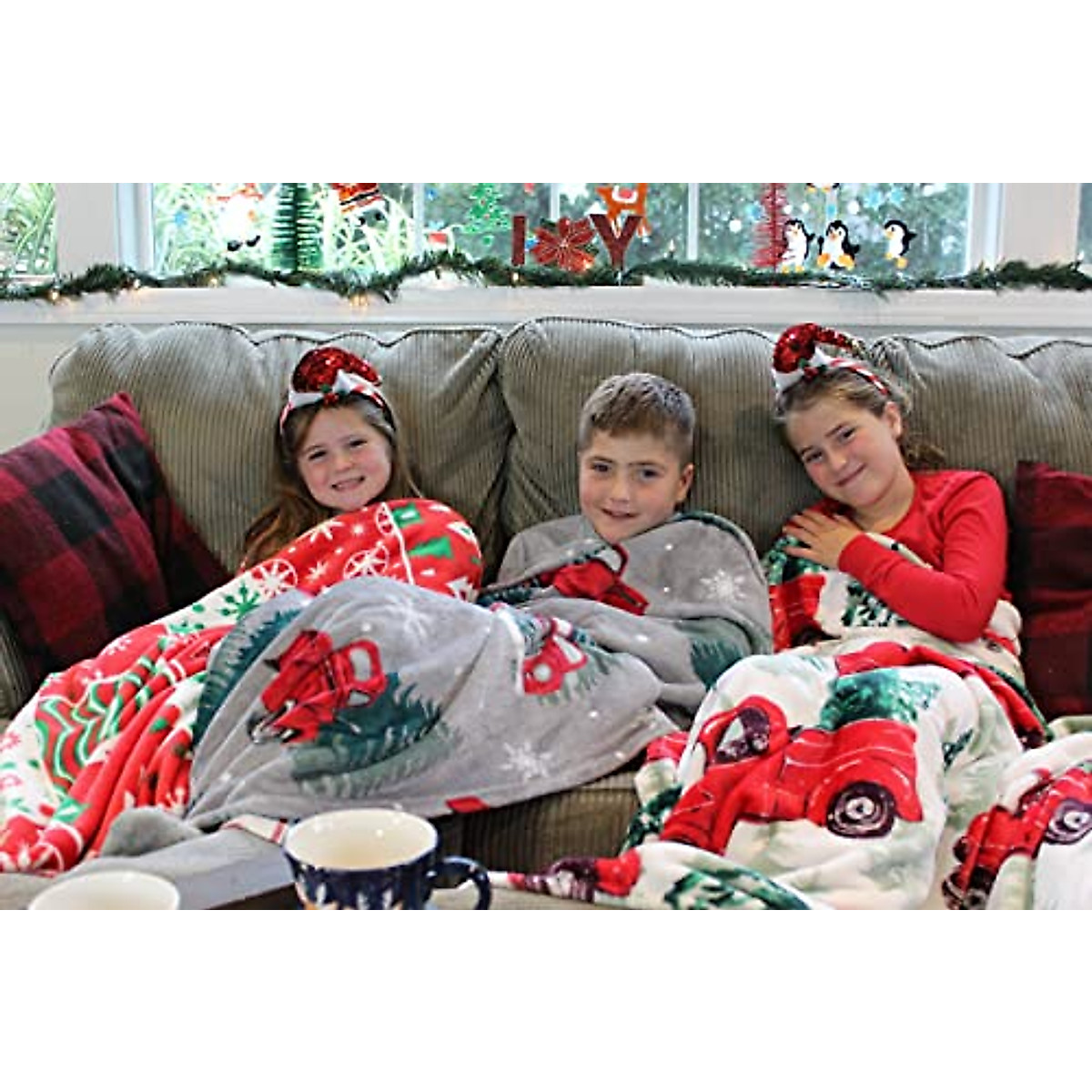Serafina Home Christmas Holiday Throw Blanket: Country Rustic Red Truck with Tree Design, Picking Out The Tree