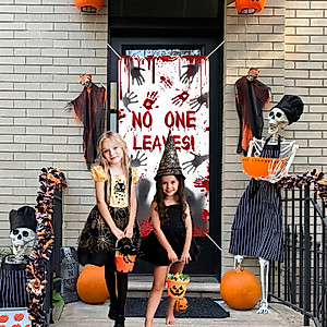 Avezano Halloween Door Decorations Halloween Window Door Cover Bloody Handprints Shadowy Figure Halloween Banner Decorations Indoor Outdoor