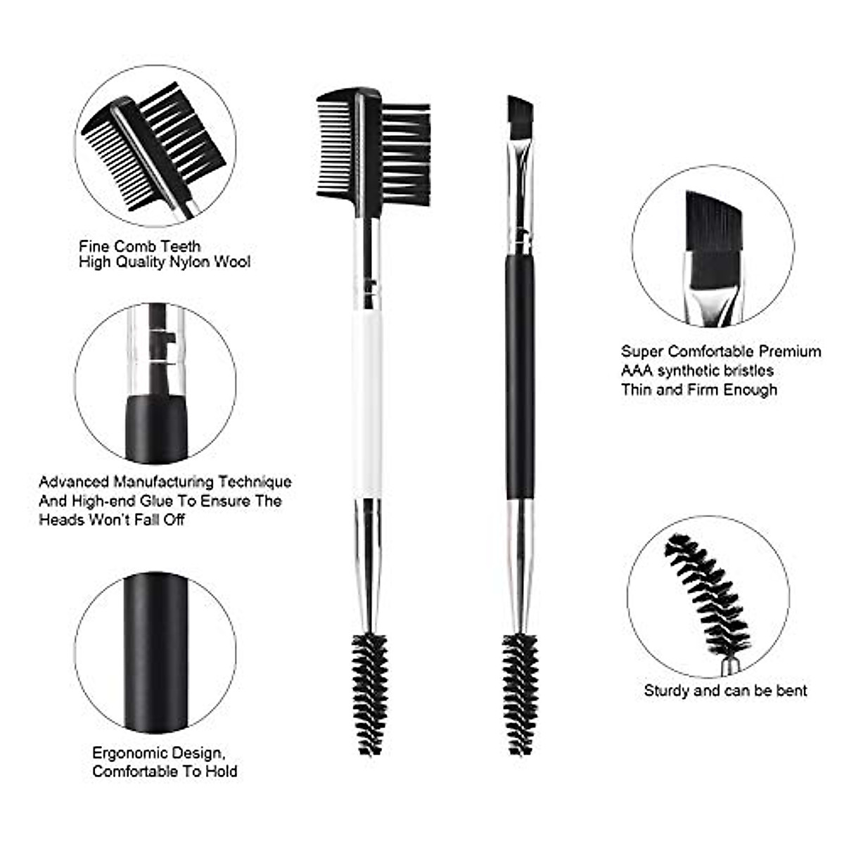 Eyebrow Brush and Comb Set, Ubonjoy 3 Pcs Eye Brow Brush, Professional Spoolie brushes, Firm Thin Angled Eyebrow Brush, Eyeliner Brush Kit, Precision Application & Blending