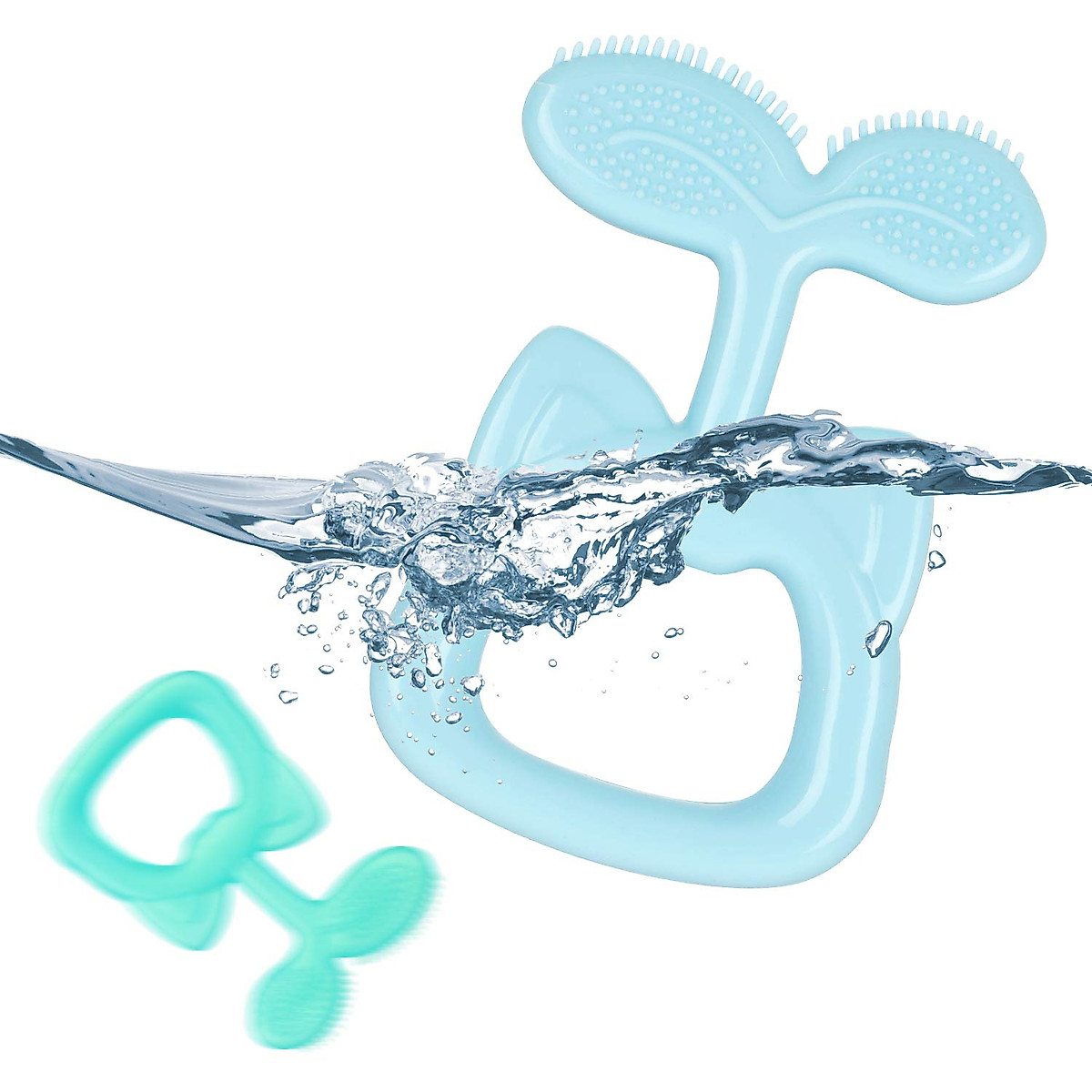 BumbleBee Baby Teething Toys Silicone Teethers with Bristles for Cleaning Babies’ Teeth and Gums, Helpful to Teething Pain, Jelly Blue and Green