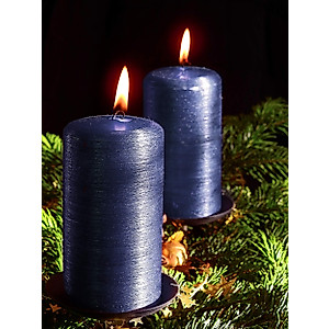 Hyoola Brushed Metallic Pillar Candles - 6 Pack - Navy Blue Pillar Candles - European Made Decorative Pillar Candles - 2.4 Inch x 4 Inch