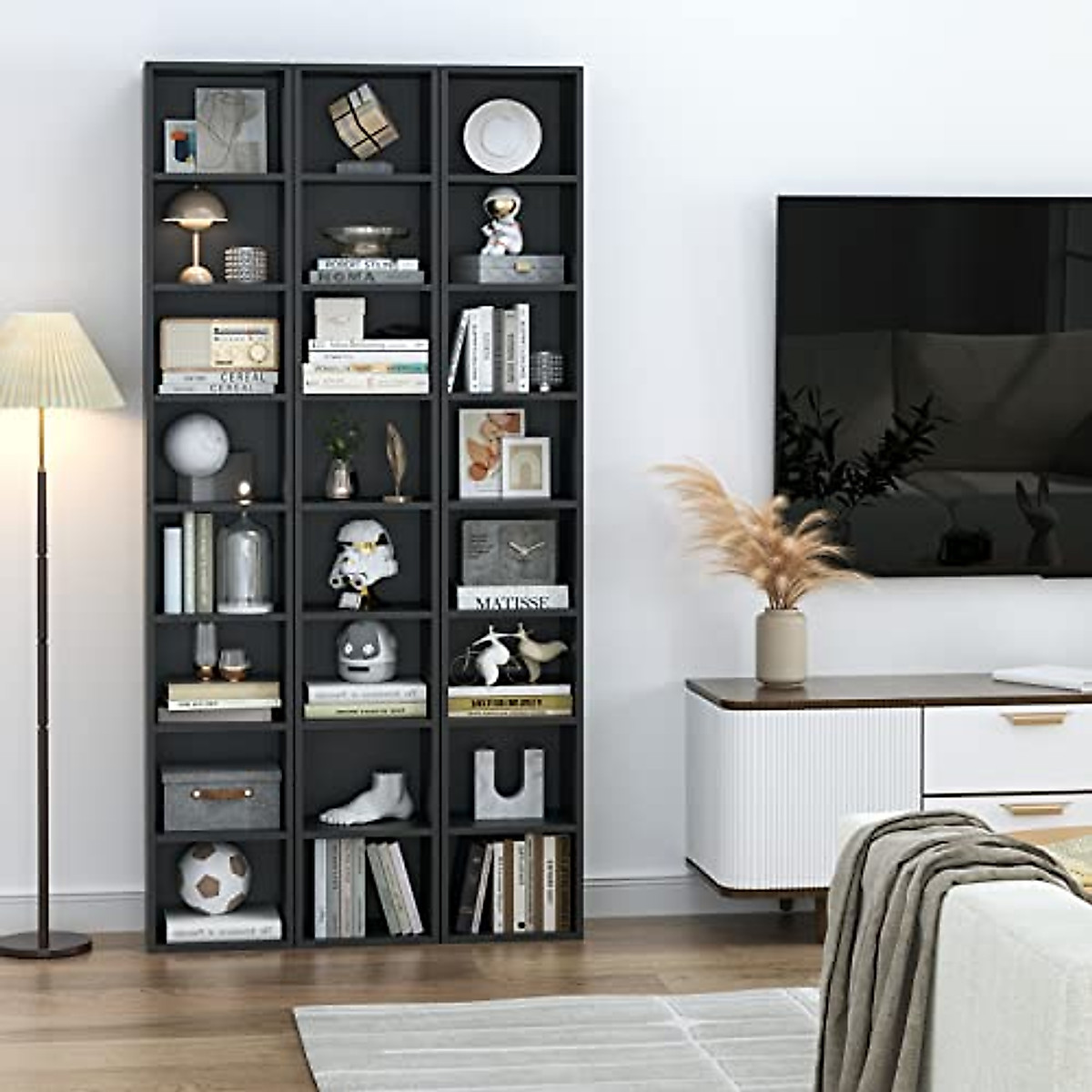 FOTOSOK 8-Tier Media Tower Rack, 11.6 X 9.3 X 70.9 Inches CD DVD Slim Storage Cabinet with Adjustable Shelves, Tall Narrow Bookcase Display Bookshelf for Home Office, Black