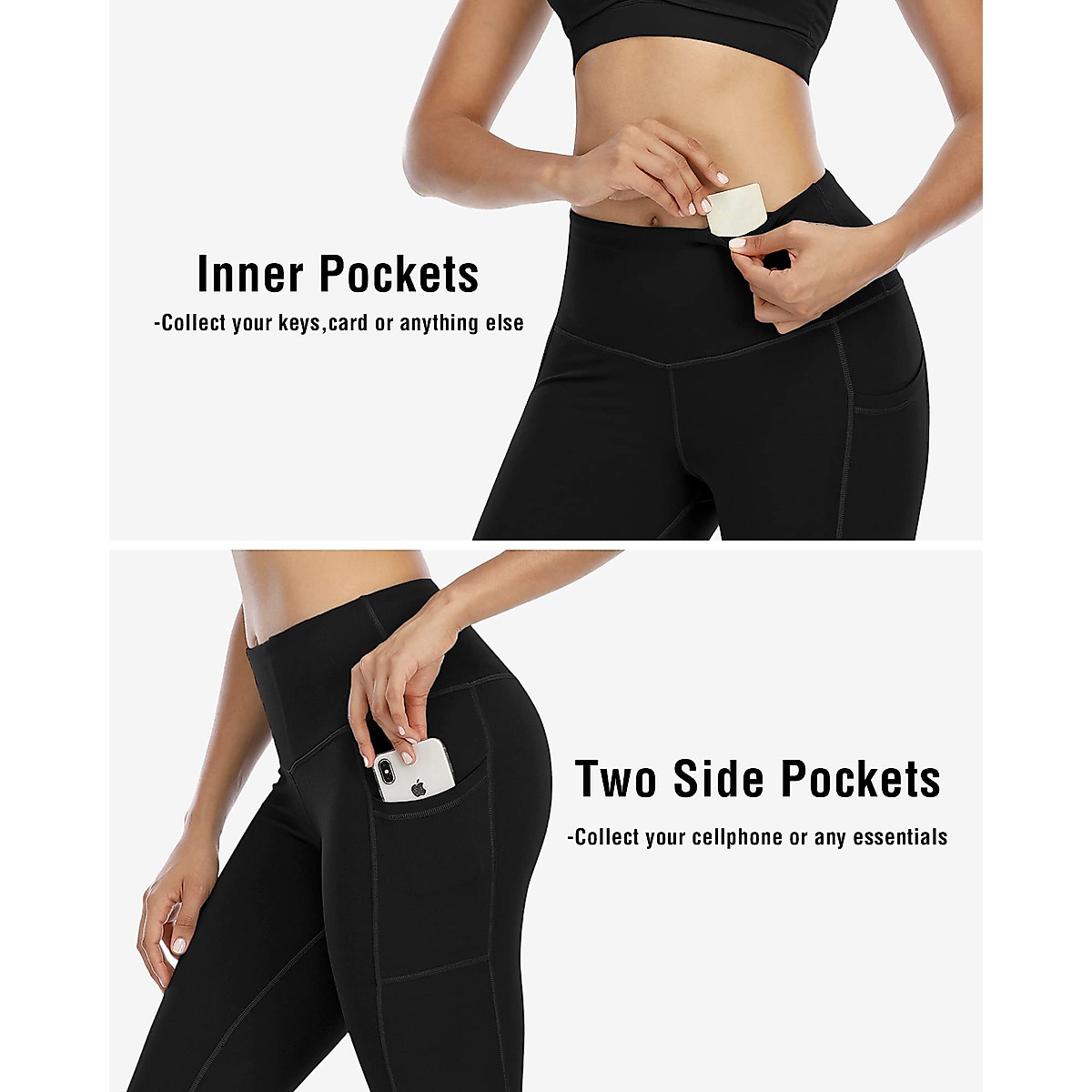 CHRLEISURE Fleece Lined Leggings Women with Pockets - Winter Warm Thermal Thick Tights High Waisted Yoga Pants(Black, M)