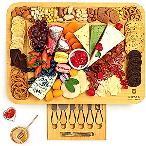 ROYAL CRAFT WOOD Extra Large Cheese Board - Bamboo Cheese Board and Knife Set - Bread & Butter Plates, Charcuterie Platter & Serving Tray, Wedding Gifts (17.5" x 13")