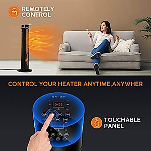 Electric Space Heater for Large Room - 36" Ceramic Tower Space Heater for Room Heating w/Thermostat, Fast Heating, 3D Realistic Flame, Oscillating, Remote Control, Ideal for Home/Livingroom