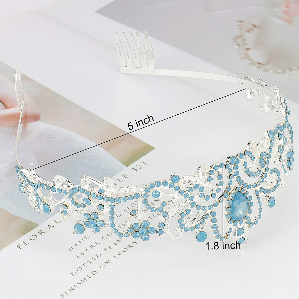 Didder Blue Opal Tiara Crowns for Women Girls, Princess Crown with Combs Tiaras for Women Girls Wedding Crowns for Brides Headband Prom Birthday Gift Halloween Costumes Hair Accessories