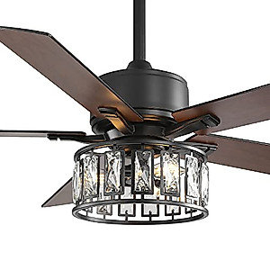 Breezary 52 Inch Ceiling Fans with Light Remote Control 5 Reversible Blade Chandelier Low Profile Ceiling Fans for Bedroom Home Office (Black)