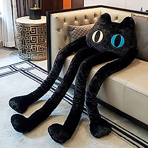 Long Cat Plush Pillow,39" Cute Black Cat Stuffed Animals Kawaii Soft Plushies,Big Plush Toys Gift for Girlfriend Kids