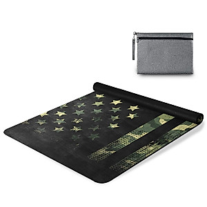 Baofu Camo American Flag Non Slip Yoga Mat Exercise Fitness Eco Friendly Hot Mat Long TPE Foldable Natural Non-Toxic Pilates Mat with Carrying Bag 71"x26"
