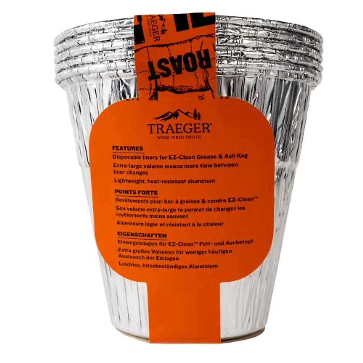 Traeger Grills BAC608 EZ-Clean Grease & Ash Keg 5 Pack Drip Bucket Liner, Aluminum