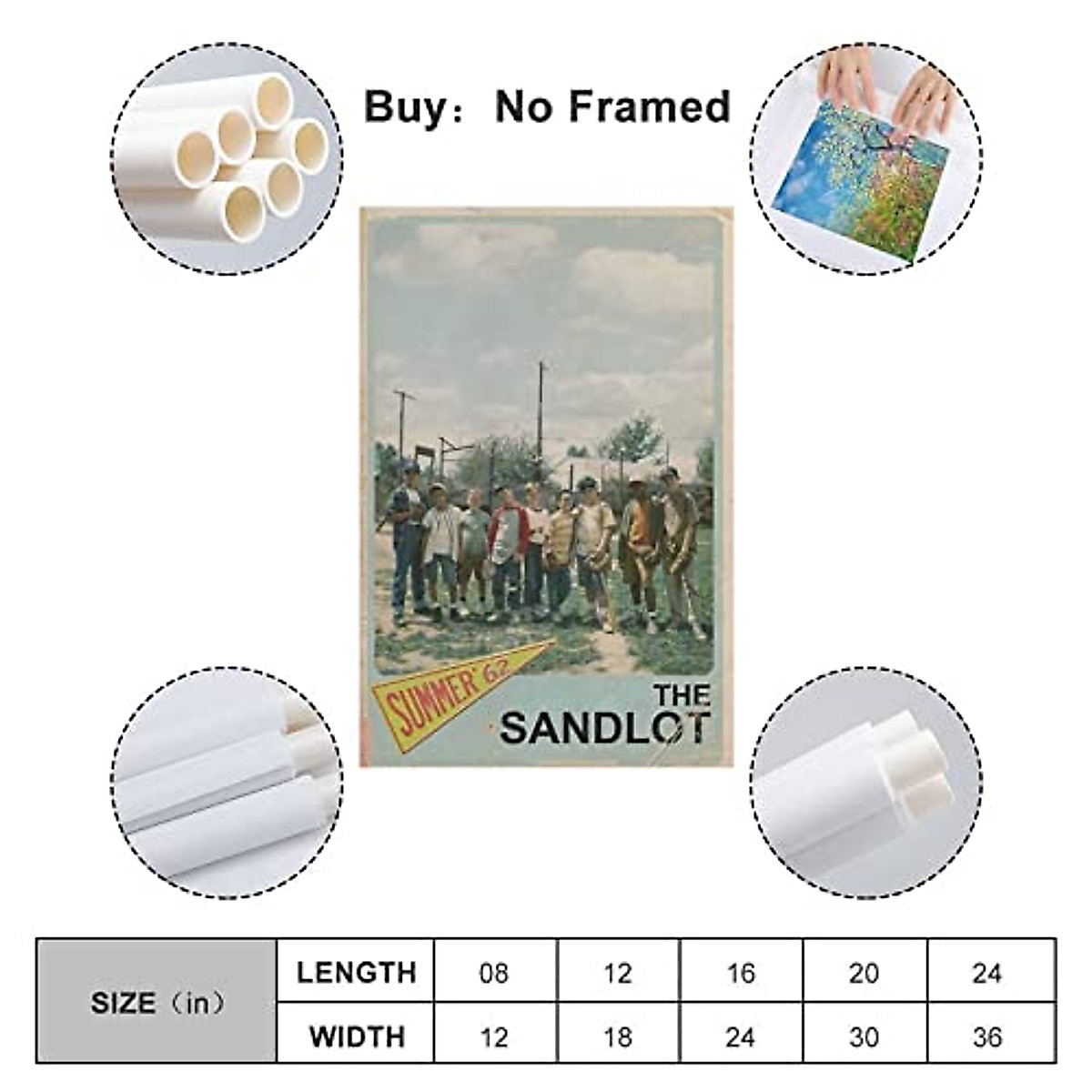 The Sandlot Poster Classic Movie Vintage Poster for Room Aesthetic Canvas Art Print Modern Family Bedroom Decor Posters 12x18inch