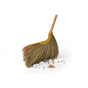 SN SKENNOVA - 1 Piece of Asian Broom Whisk Broom Thai Natural Grass Broom Solid Wood Handle Rattan Hand Grip (Kong Grass, 39 inch)