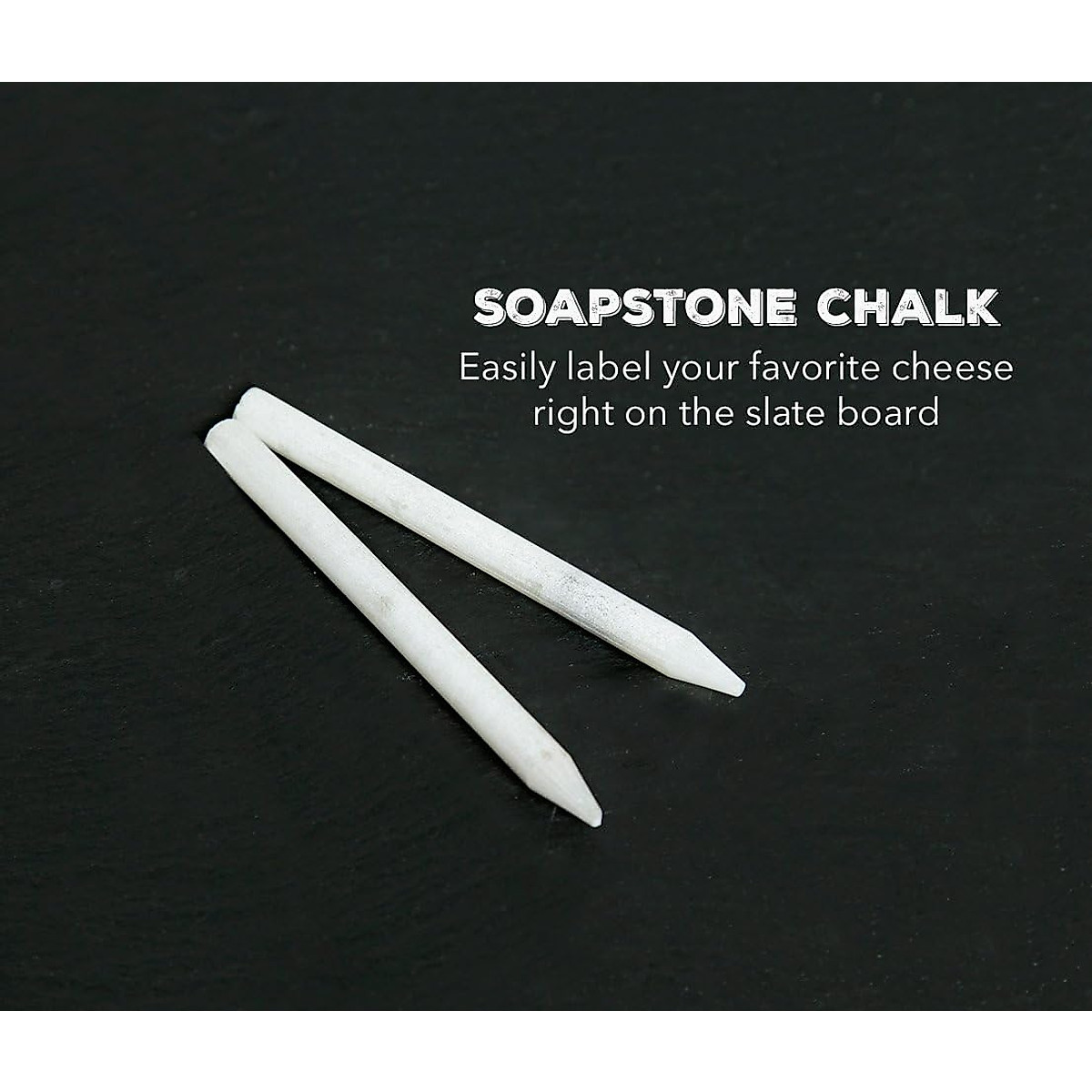 Slate Cheese Board - 7 pc Serving Tray Set 16"x12" Large - Stainless Steel Handles - Soapstone Chalk - 4 Cheese Knives - Foam Protective Feet by Proper Goods