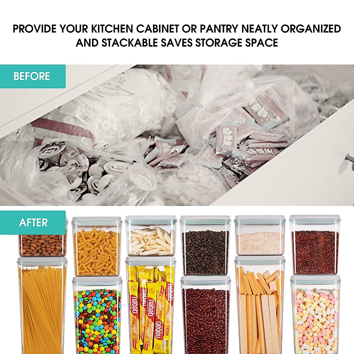 Vhorate Pop Up Food Storage Containers with Lids, Pop top food storage containers for Pantry Kitchen, Airtight Container Sets With Label BPA Free 8PCS
