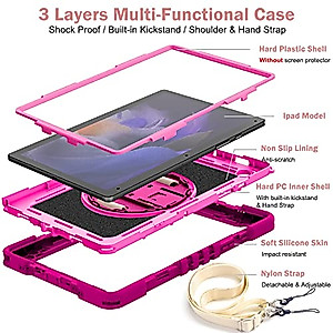 ZUBEE Cover Case Shockproof Protective Cover 360 Degree Rotating Bracket Case Compatible with Samsung Galaxy Tab A8 10.5-Inch 2021 (SM-X200/X205/X207) Protective Cover(Rose Red+Pink)