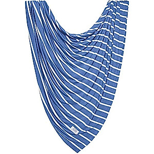 Posh Peanut Baby Swaddle Blanket & Beanie - Matching Newborn Swaddle Set, Doubles As Receiving Blanket or Nursing Cover (Denim Blue Stripe)