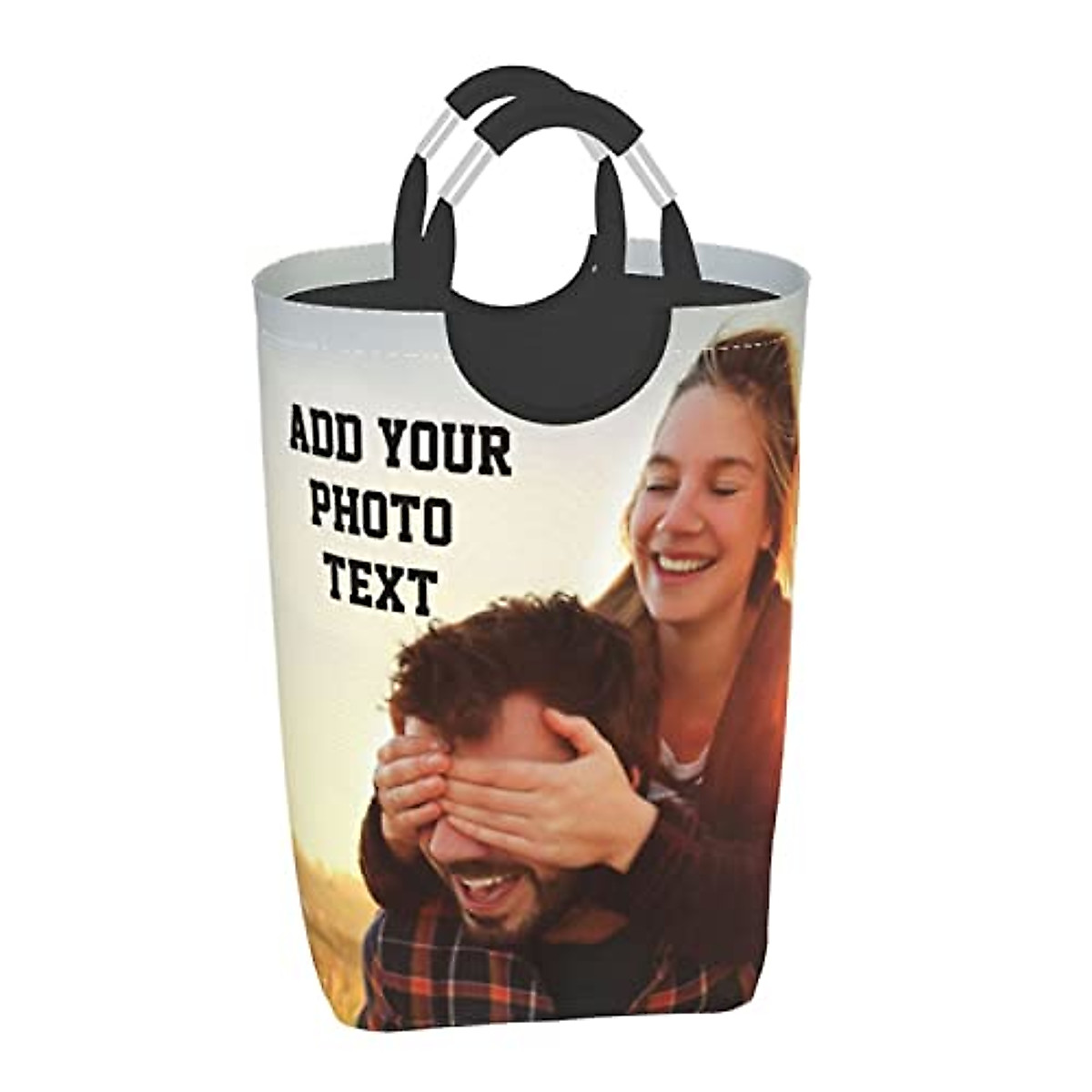 Personalized Hampers Custom Laundry Basket with Name, Customized Dirty Clothes Hamper with Photo/Text for Boys Girls Women Men, Collapsible Storage Basket with Handle for Bedroom, 22.7 x 12.6 in