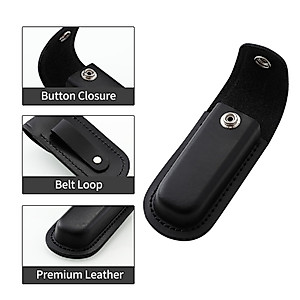 Pocket Knife Sheath, 4" Folding Pocket EDC Knife Case, Portable Pouch Knife Leather Holster with Snap Closure and Belt Loop, Accessory for Outdoor Climbing, Camping, Cycling and Hiking, Black