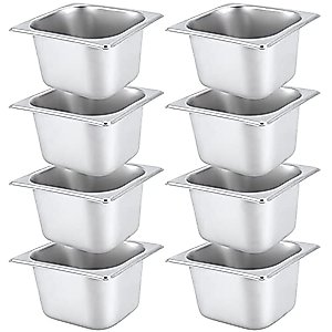 JAPCHET 8 PCS 1/6 Size 2-1/2 Inch Deep Steam Pan, Steam Table Chafer Pan, Stainless Steel Hotel Pan Food Pan for Buffet, Restaurants, Catering