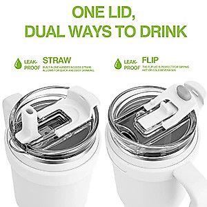 Zukro 50 oz Mug Tumbler With Handle And Flip Straw, Leakproof Vacuum Insulated Stainless Steel Cup Water Bottle with 2-in-1 Lid,Large Travel Mug, Fit in Cup Holder, Keeps Cold for 30 Hours, White