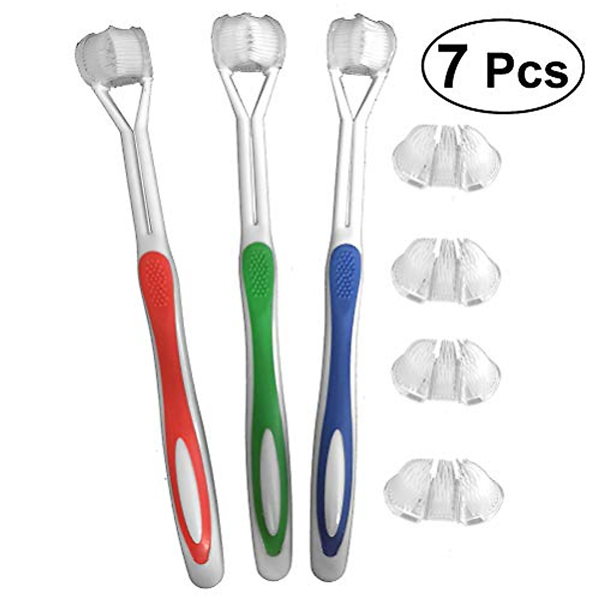 SUPVOX 7pcs Three Sided Toothbrush Replaceable Dual Brush Head Special Needs Toothbrush toothhugger Toothbrush Soft Bristle Toothbrush for Adult (4 Replace brish Heads)
