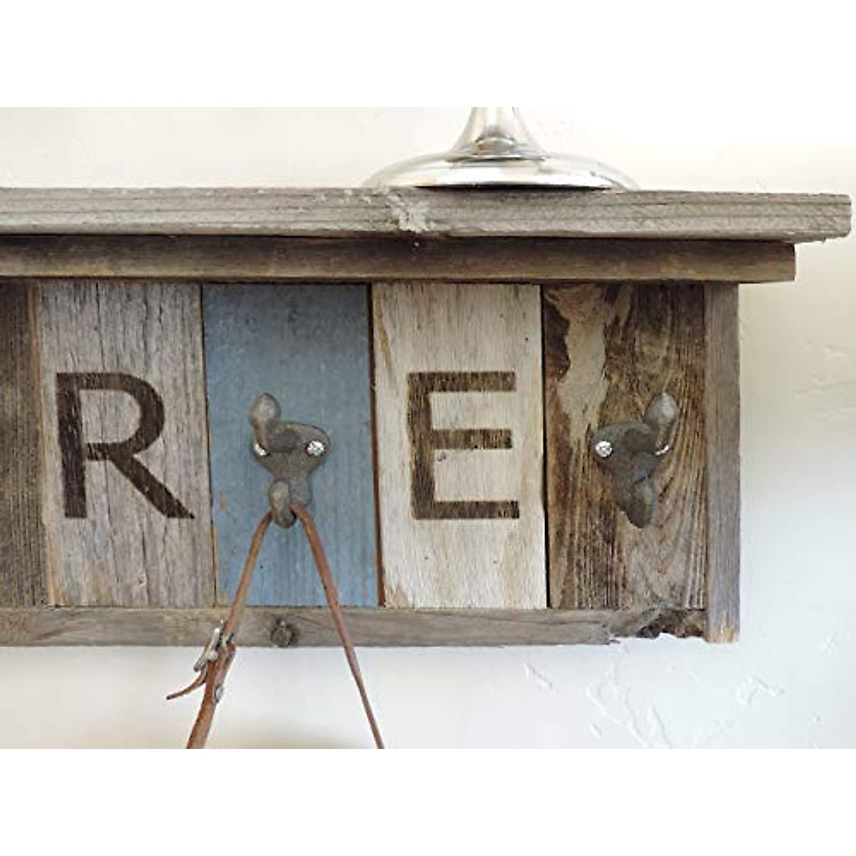 Personalized Reclaimed Barn Wood Coat Rack with 4 inch Deep Shelf, Decorative Custom Wall Mounted Entryway hooks, Rustic Farmhouse Hat Umbrella Tree Accent Your choice of length and colors