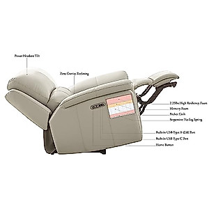 Hydeline Royce Zero Gravity Power Recline and Headrest Top Grain Leather Sofa Couch, 87", Brown