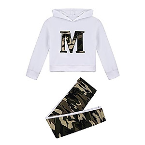 Moggemol Kids Girls 2 Piece Sweatsuit Outfits Long Sleeve Crop Tops Hoodies Sweatshirts Sweatpants Jogger Sets White-B 10 Years