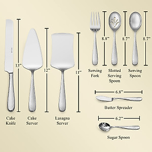 Hudson Essentials 9-Piece Bergamo Hammered 18/10 Stainless Steel Hostess Serving Utensil Set - Flatware Silverware with Wedding Cake Knife & Cake Server - Perfect for Weddings, Engagements and Parties