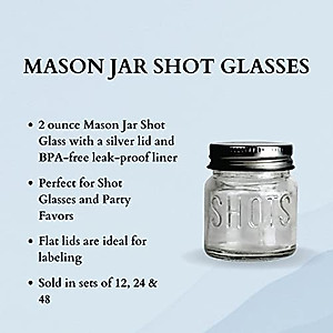 Mason Jar 2 Ounce Shot Glasses Set of 12 With Leak-Proof Lids - Great For Shots, Drinks, Favors, Candles And Crafts