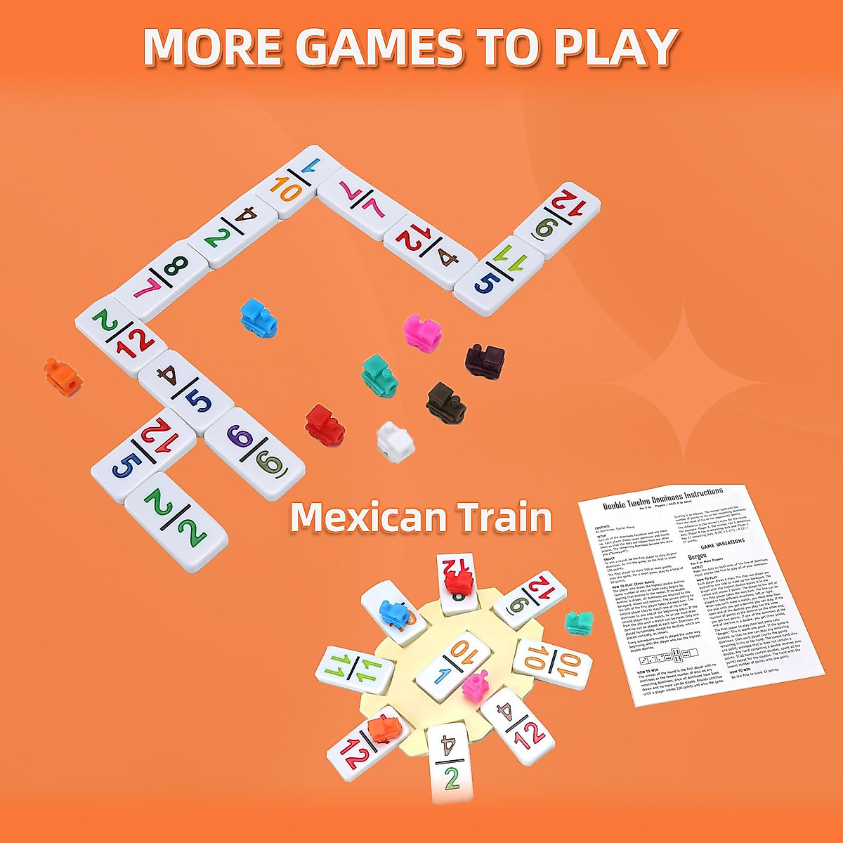 Mexican Train Dominoes Set Numbers Double 12, Travel Mexican Train Game with 91 Colored Tiles and Protable Case, Number Domino Set for Kids, Adults Family Board Team Games