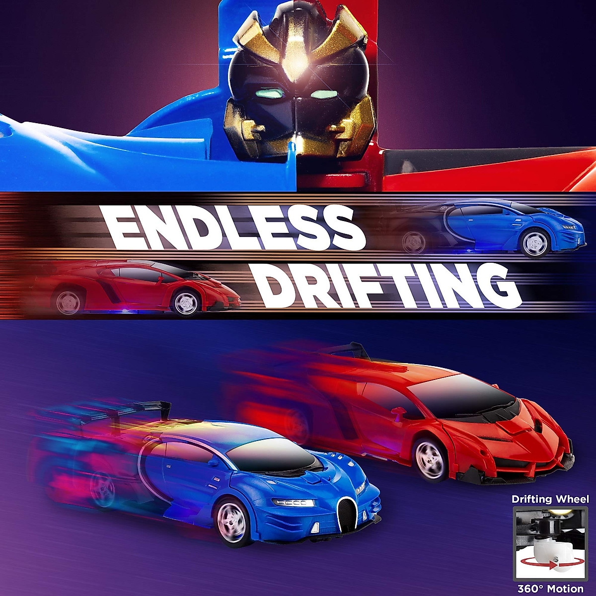 Best Choice Products Set of 2 1/18 Scale Interactive RC Remote Control Transforming Drifting Robot Sports Car Action Figure Toys w/ 1 Button Transformation, Light and Sounds