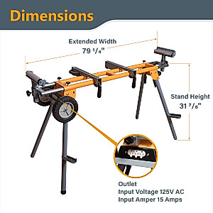 POWERTEC Portable Miter Saw Stand w/ Quick-release Mounting Brackets, 330Lbs Load Capacity, 8" Wheels and 3-Prong Tripple Outlets, Folding Design for Easy Storage in Garage - Orange (MT4000V)