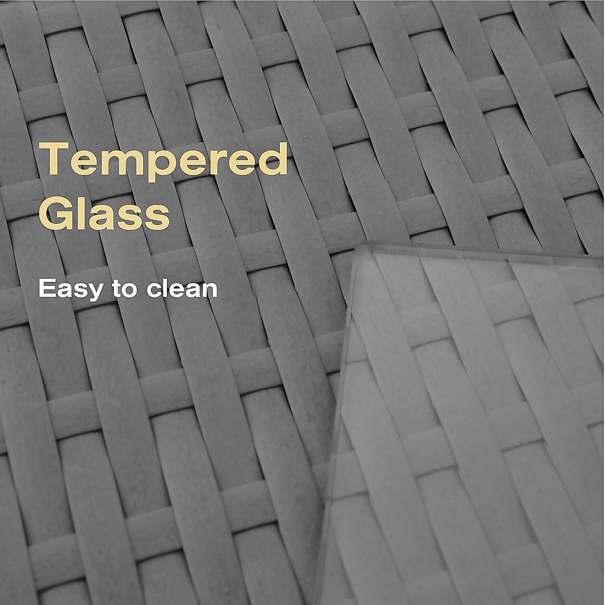 Betterland Patio Furniture Rattan Square Outdoor Coffee Tables, All-Weather Wicker Coffee Table with Tempered Glass Top for Living Room, Backyard, Balcony, Poolside, Garden (Grey Wicker)