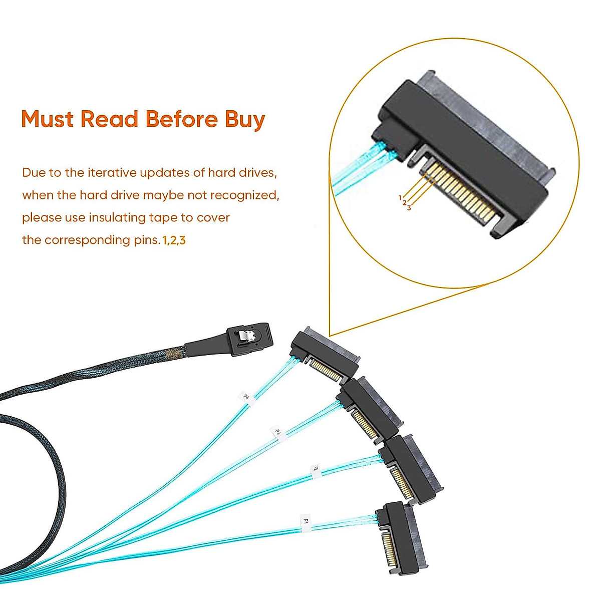 CableCreation Mini SAS Cable with SATA Power, Internal Mini SAS 36 Pin to 4 x 29 Pin Cord with SATA Power, SFF-8087 to SFF-8482 Cable, 3.3 FT