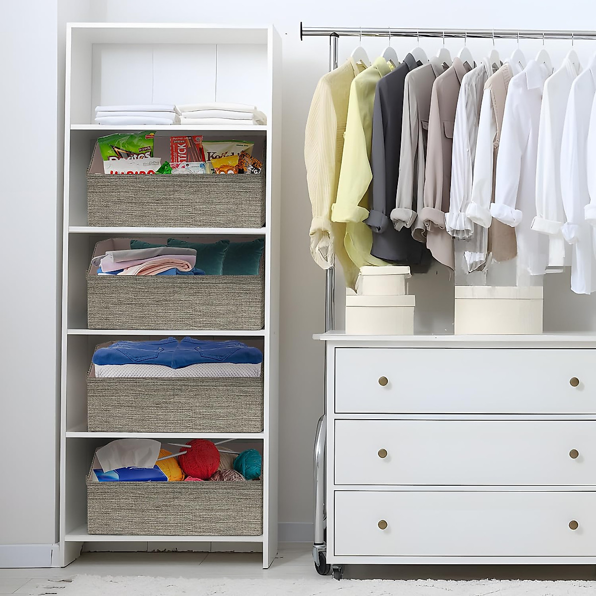 ORGMASTER Closet Organizer Bins, Fabric Storage Bins Foldable Storage Box Shelf Baskets Container Trapezoid Storage Bin for Organizing Home Office Shelves Wardrobe RV, 4 Pack, Coffee