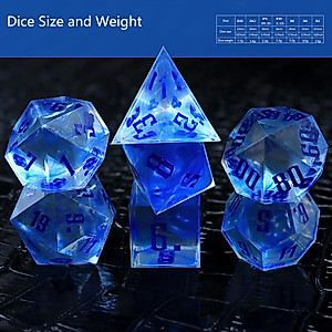 DND Liquid Dice Set Polyhedral Dice for Dungeons & Dragons (D&D) RPG Magic RPG Tabletop Dice Complete D4 D6 D8 D10 D12 D20 (Ice Sword)