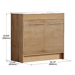 Dowell Oak Natural Bathroom Vanity with Ceramic Sink Combo, Modern Bathroom Cabinet with Soft-Close Door, Freestanding Single Bathroom Vanity Set (36 Inch)