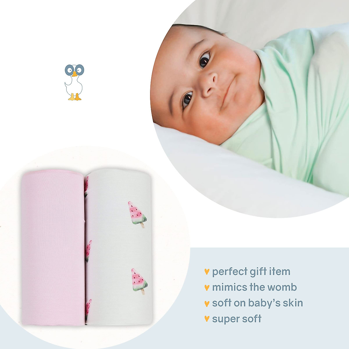 GooseWaddle Luxury Soft Blue Baby Swaddle Blanket 2-Pack (47”x47”), Ultra Comfort Stretchy & Breathable Material Provides Premium Comfort to Infants, 95% Rayon from Bamboo and 5% Spandex