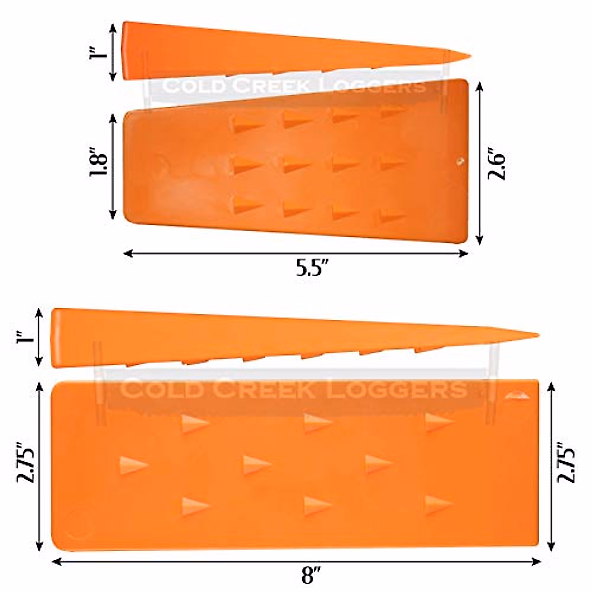 Cold Creek Loggers Made in USA Orange Spiked Tree Wedges for Tree Cutting Falling, Bucking, Felling Wedges Chainsaw Loggers Supplies, 3-5.5" and 3-8" Wedges Plus Free Storage Bag