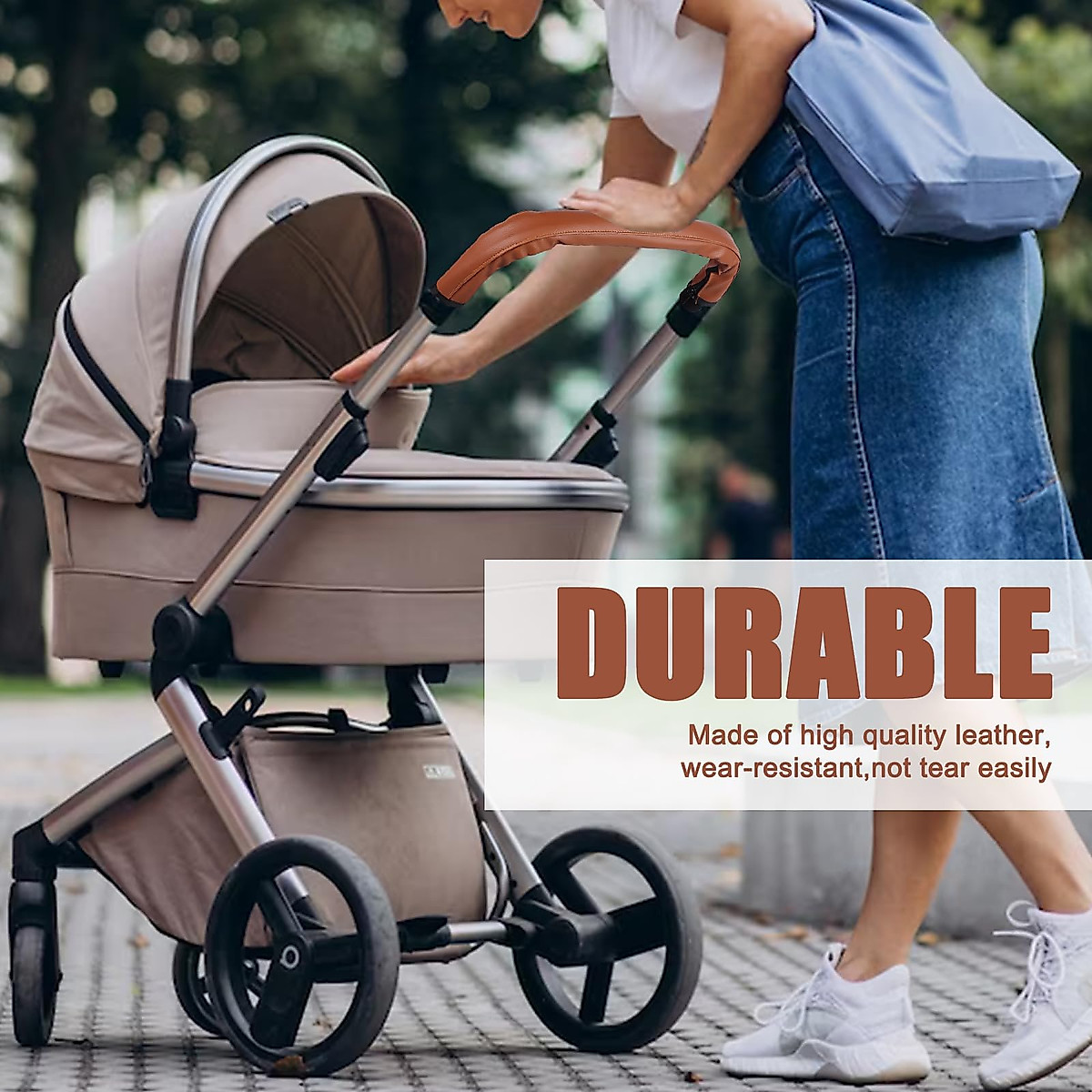 Stroller PU Leather Handle Sleeve Cover with Zipper Removable Baby Stroller Armrest Cover Stroller Accessories(Brown)