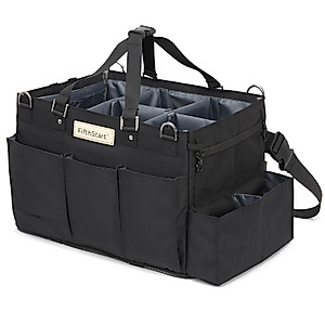 FifthStart Wearable Cleaning Caddy, A Cleaning Supplies Organizer With 4 Corner Shoulder Strap & Removable Waist Strap. Professional Cleaning Caddy Organizer With Handle: (Black, X-Large)