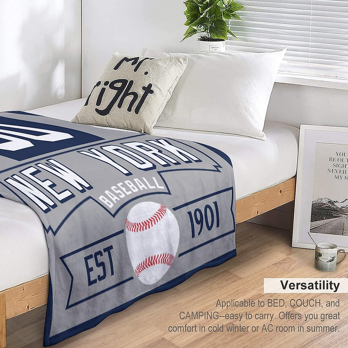Custom Baseball City Throw Blanket New York Personalized Name Number for Men Women Youth Kids Oversized Soft Flannel Blanket Decorative for Bedroom Living Room