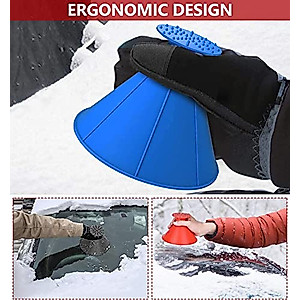 Milukon Magical Car Ice Scraper, 4 Packs Ice Scrapers for Car Windshield Round Cone Ice Scrapers 2 in 1 Multifunctional Snow Brush Magical Ice Scrapers with Funnel Car Snow Removal Shovel Tool