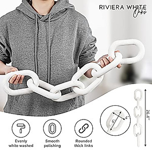 Riviera White Oaks Wood Chain Link Decor – 26.4 Inch Chain Link Farmhouse Decor – Premium Hand Carved Wood Decor for Coffee Table, Book Shelf – Upgraded Design with 6 Links (White Washed)
