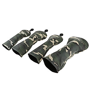 4Pcs/Set Premium PU Golf Covers 3 5 UT Wood Replacement & Interchangeable Number Tag, Camo Green