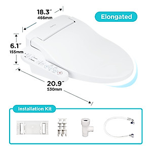 Blooming NB-1360E Bidet Toilet Seat, Warm Water with Stainless Steel Nozzle, Warm Air Dryer, Heated Toilet Seat, Sittable Lid, Nightlight, Fits Elongated Toilets, White (Elongated)